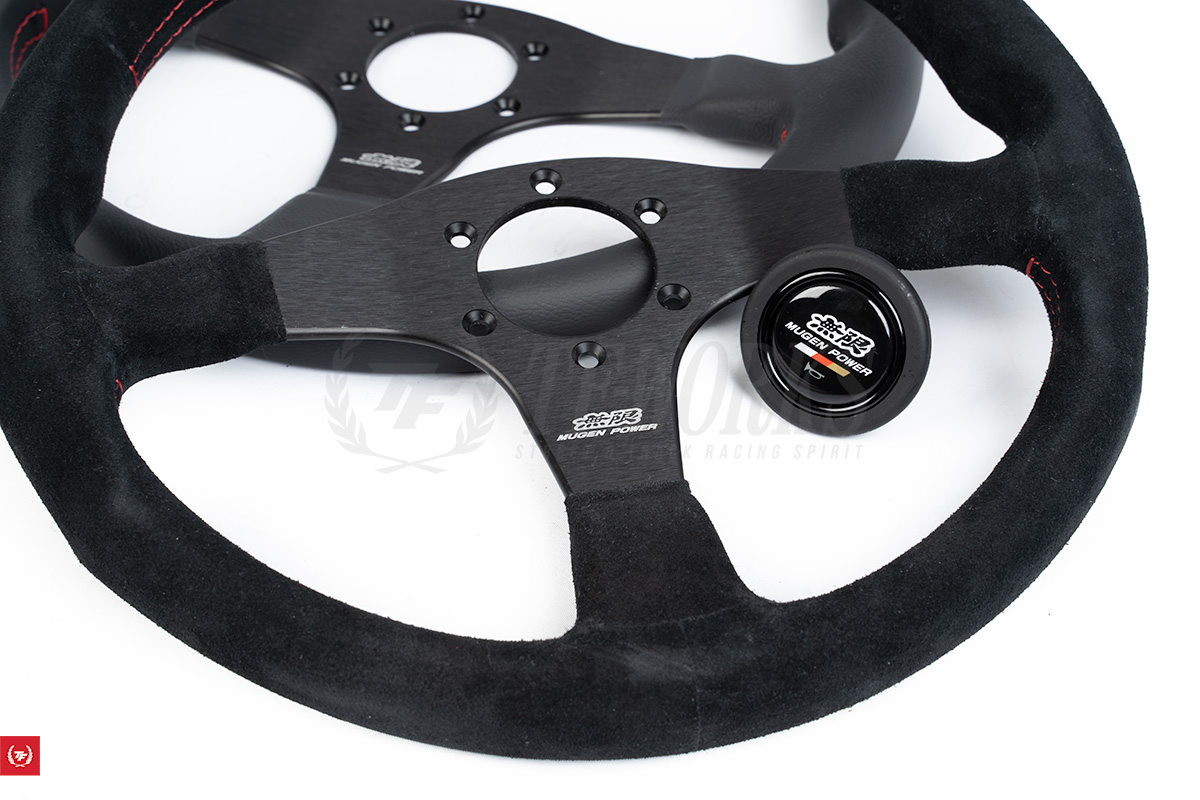 Mugen Power Steering Wheel 3 Black Suede with Red Stitch - Touge Factory