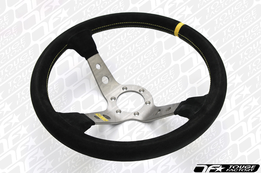 OMP Corsica 350mm Black Suede with Titanium Spokes
