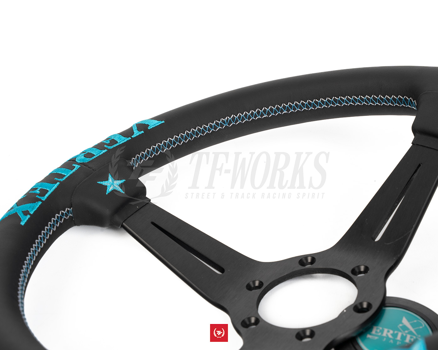 Vertex 6 Star 340mm Leather Steering Wheel - Vertea Blue - Touge Factory