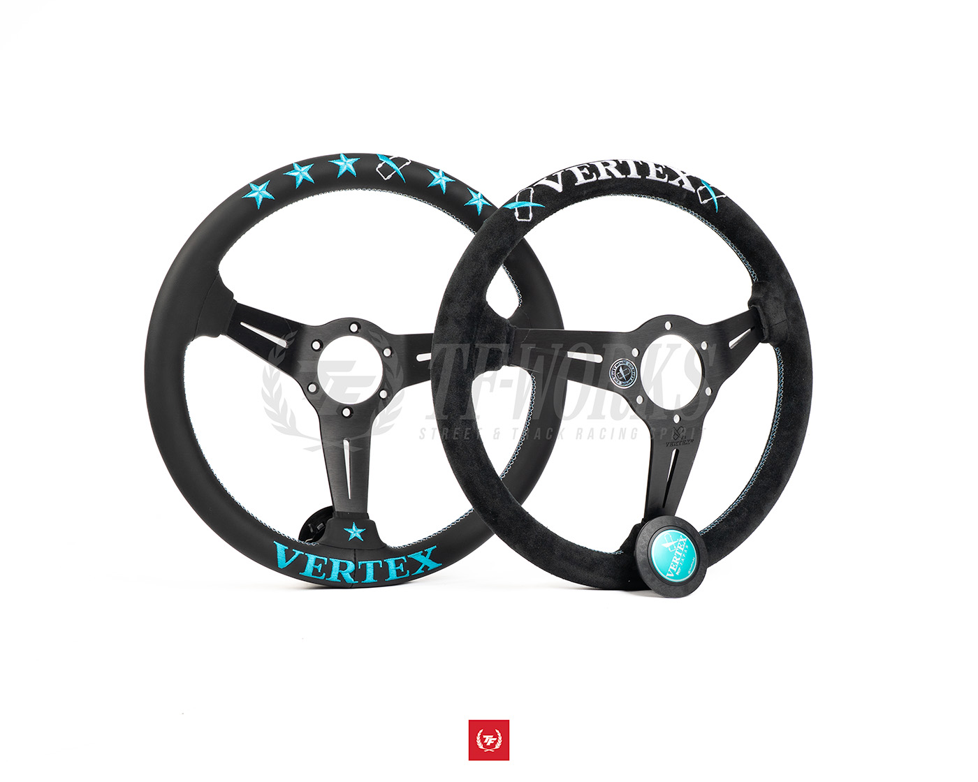 Vertex 6 Star 340mm Leather Steering Wheel - Vertea Blue - Touge Factory