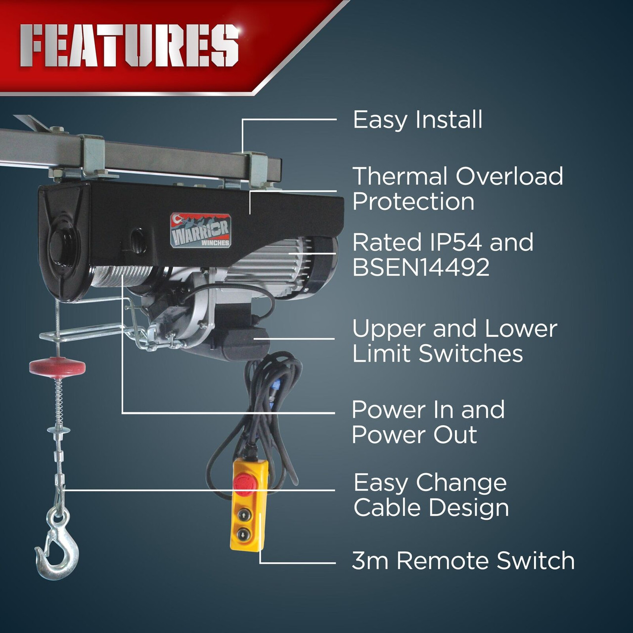Warrior Electric Hoist 240V 1000KG