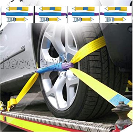 Kit of 4 Car Transporter Wheel Straps – Soft Diverted Tie Down Set