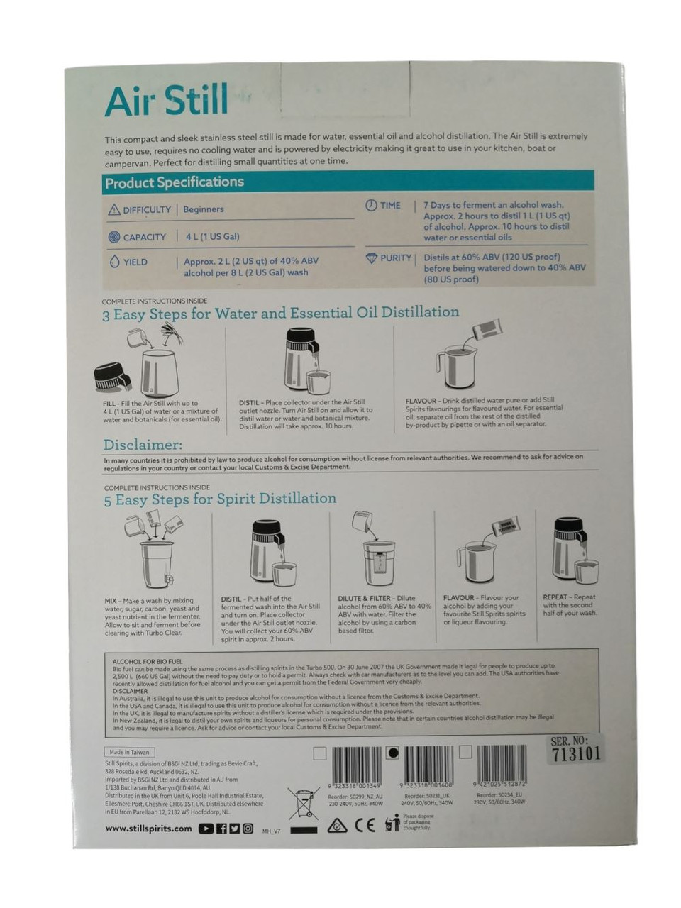 Air Still Smart Still 4L Water Distiller UK Plug Vodka Maker, Vodka Machine