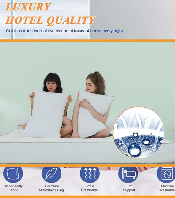 (1 Pack) Soft, Smooth and Noiseless Feel Piping Design Bed Pillows Give ...