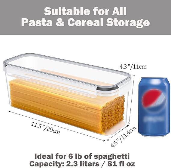3Pcs Pasta Storage Container 2.3L Rectangle Spaghetti Long Noodle ...