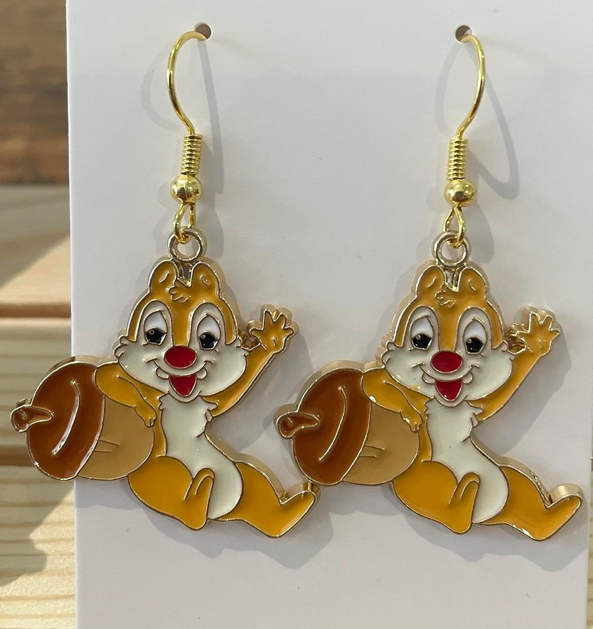 HANDMADE - Pair Chipmunk Charm - Drop Hook Earrings - Totally Kidz & Gifts