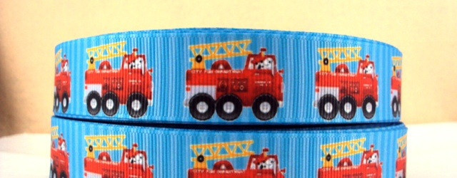 1 Metre FIRE TRUCK Grossgrain 22mm Ribbon - Totally Kidz & Gifts