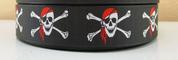 1 Metre PIRATE SKULL & CROSSBONES (JOLLY ROGER) Grossgrain 22mm Ribbon ...