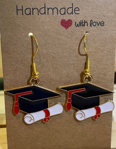 HANDMADE Gold Plated Graduation Hat & Scroll Hook Drop Earrings ...