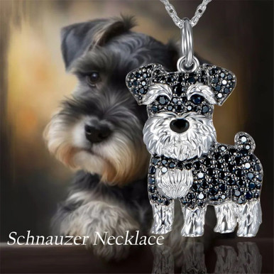 New Silver Plated Schnauzer Dog Crystal Necklace - Totally Kidz & Gifts