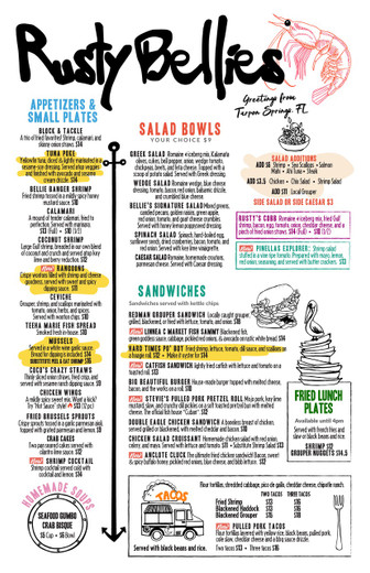 SRM17, Menus 11" x 17" on 16pt cardstock