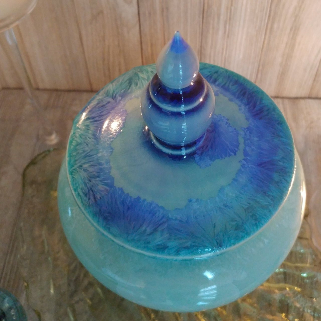 One of a kind ceramic crystalline cremation pet urn