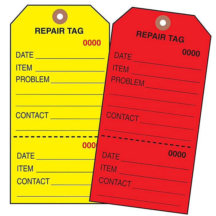 Maintenance Repair Tags - #8, Pre-wired, Yellow (108-S-10752YPW ...