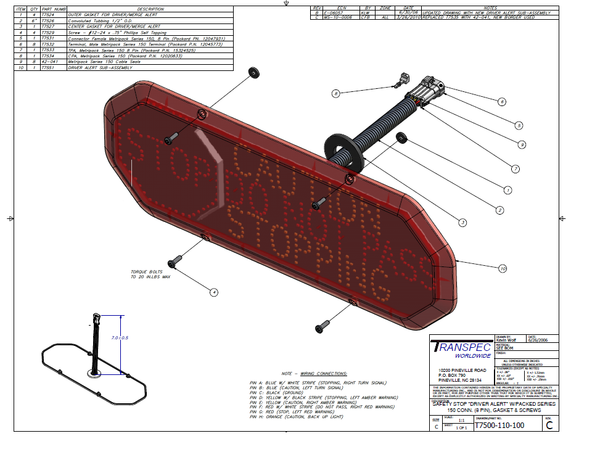 T7500-110-100, Driver Alert Sign with Spec Connector