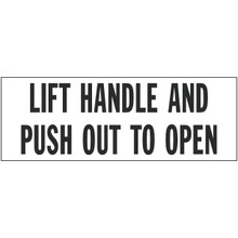 SB208, Decal Lift Handle And Push Out To Open - Black on Clear - 3 5/8 ...