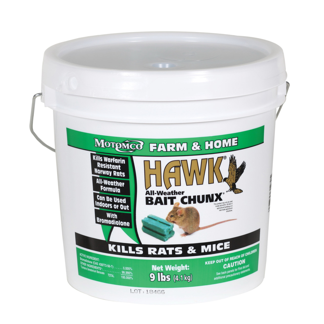 Hawk® Rat and Mouse Bait, 9.062 lb, Pail, Chunx