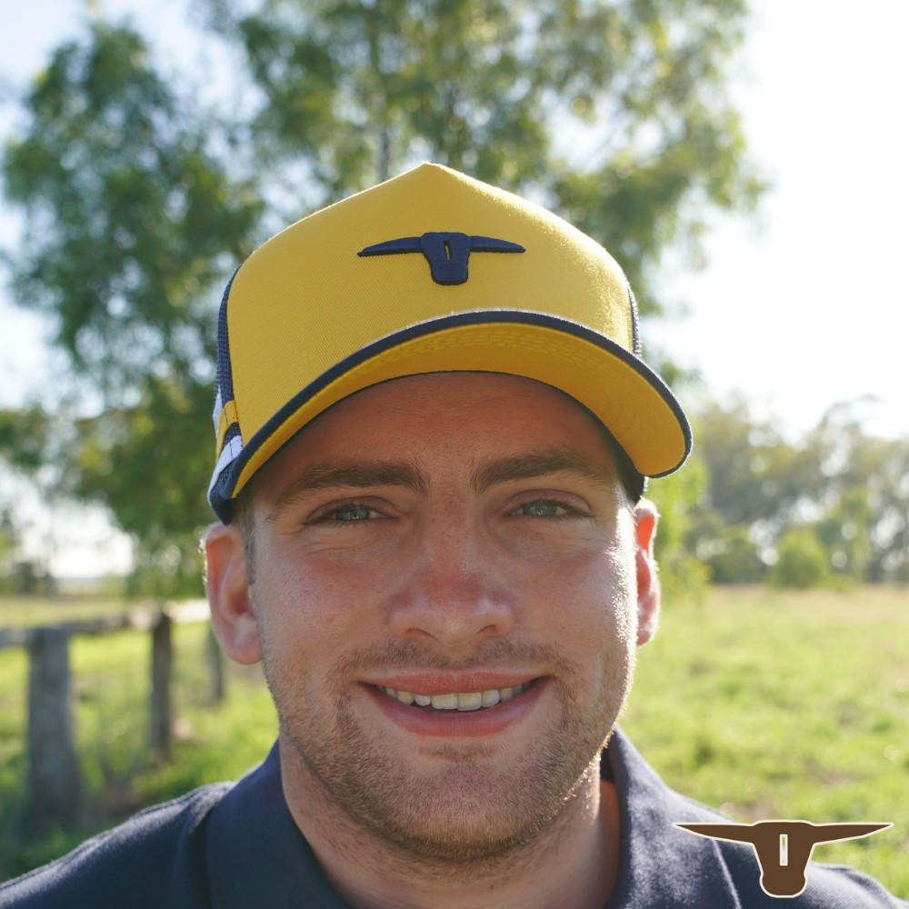 Born Out Here Trucker Cap in Yellow/Navy