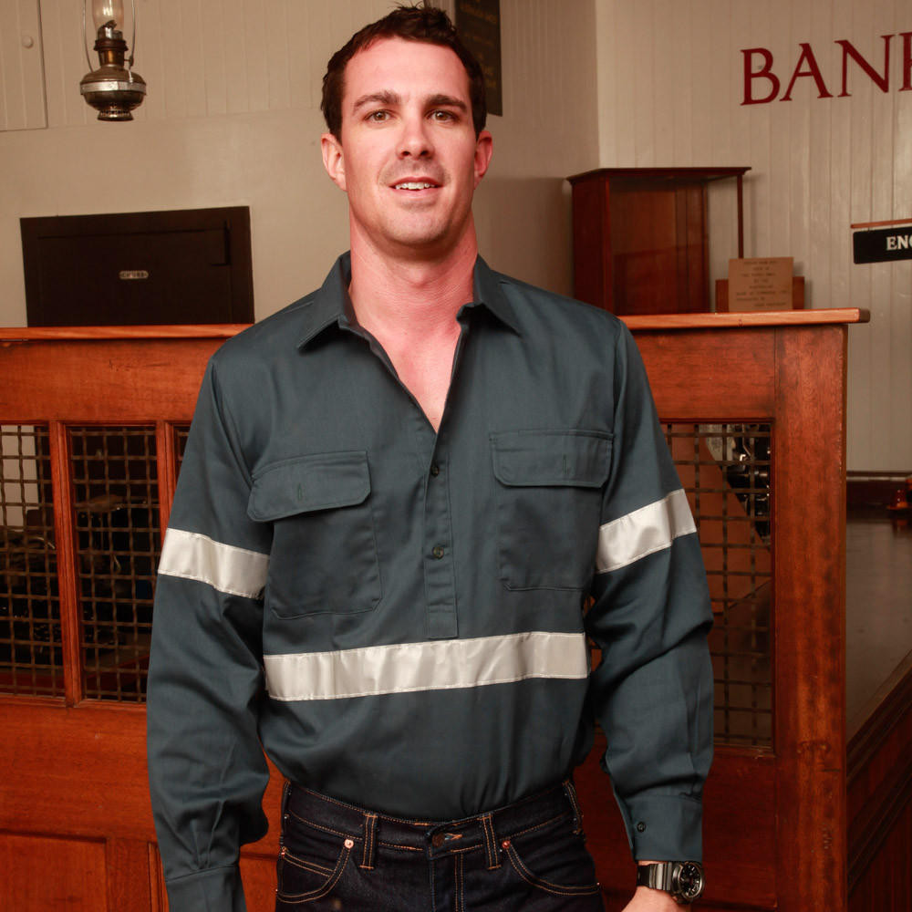 Copperhead Men's Green Reflective Long Sleeve/Closed Front Shirt
