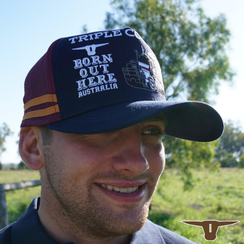 Born Out Here Triple Country Cap in Navy/Maroon