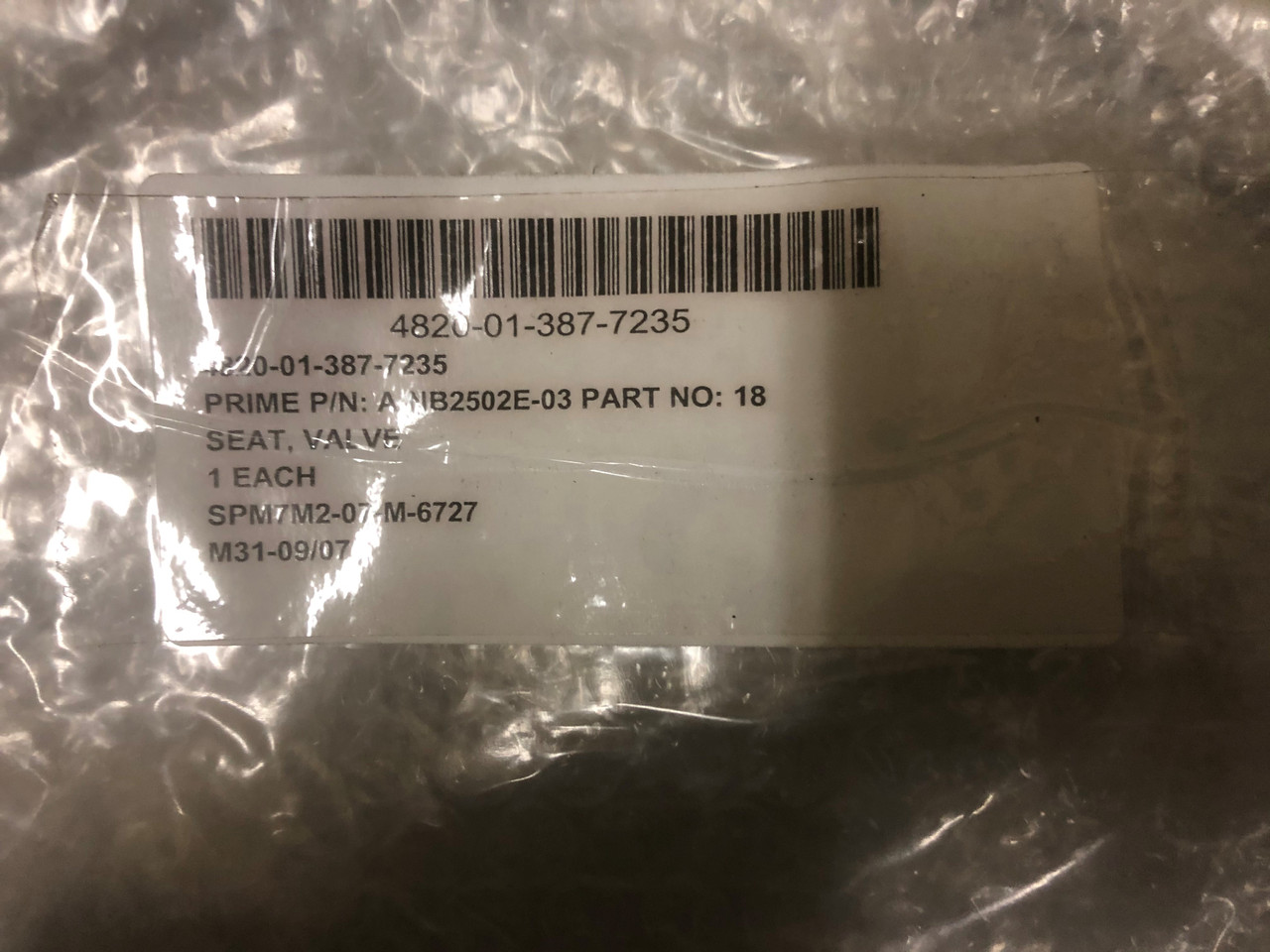 PIMA SEAT,VALVE P/N A-NB2502E-03 PART NO.18 NSN 4820013877235 Name ...