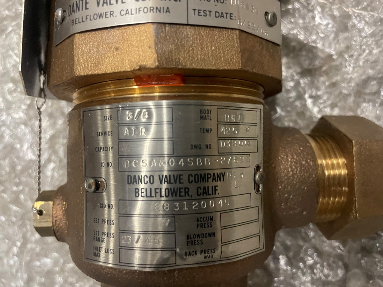 DANCO VALVE,SAFETY RELIEF P/N BCSAA04SBB Size 3/8 NSN 4820014374289 ...