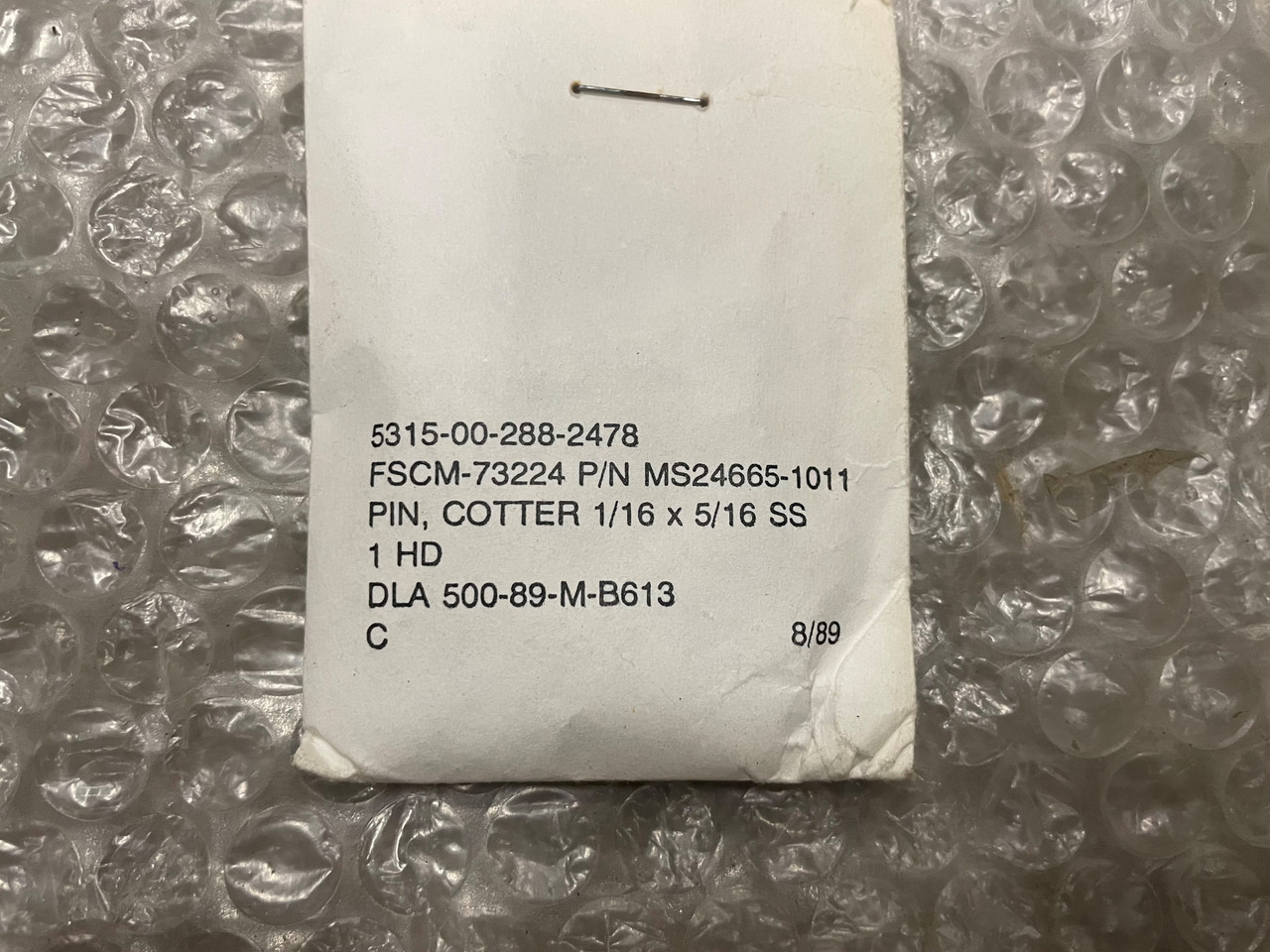 MILITARY STANDARDS PIN COTTER P/N MS24665-1011 NSN 5315002882478 Name ...