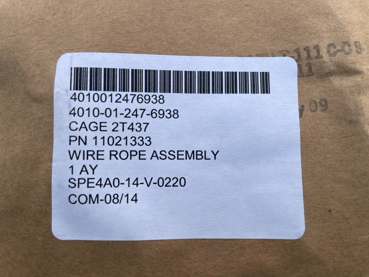 MILITARY STANDARDS WIRE ROPE ASSEMBLY,SINGLE LEG P/N 11021333 NSN ...