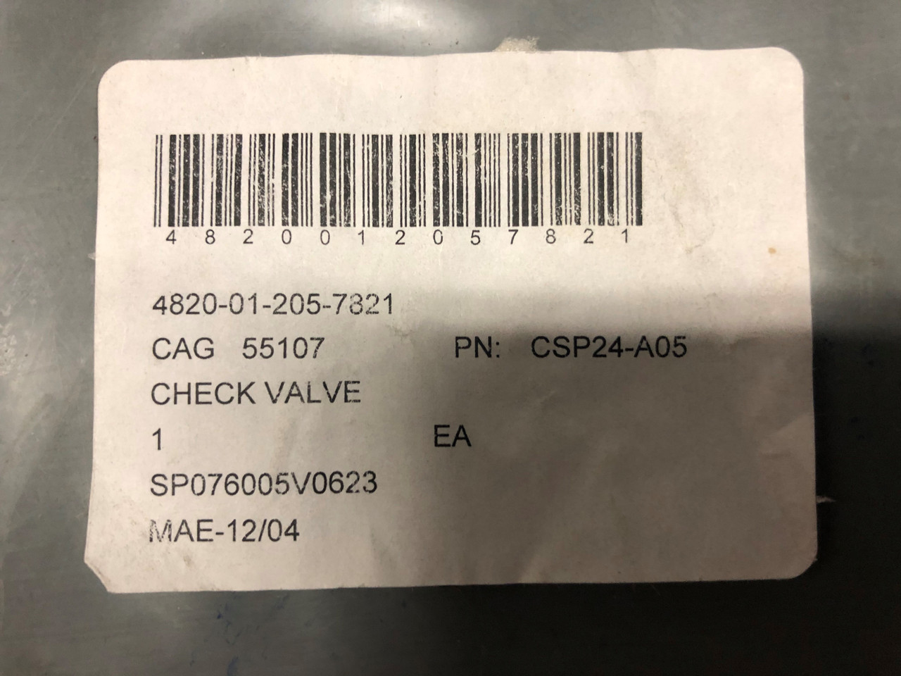 OLMSTED VALVE, CHECK P/N CSP24-A05 Size: 3" IN NSN 4820012057821 S/N ...