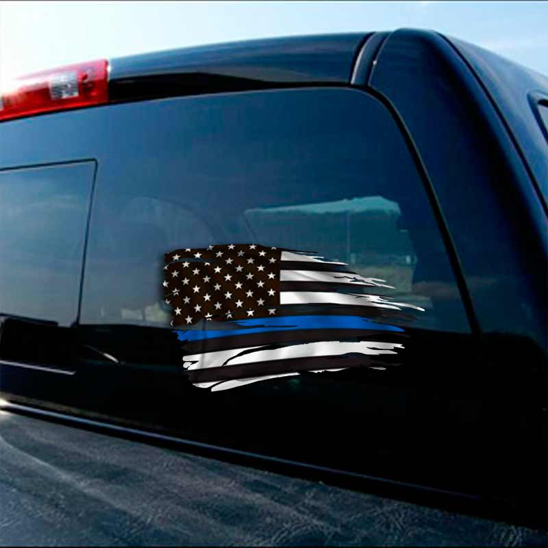 Thin Blue Line Tattered Flag Decal Set - Distressed Law Enforcement ...