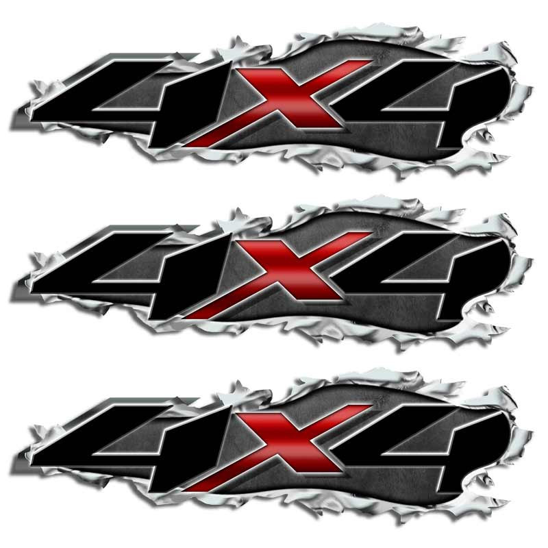 4x4 Black Red Ripped Metal Off Road Decals