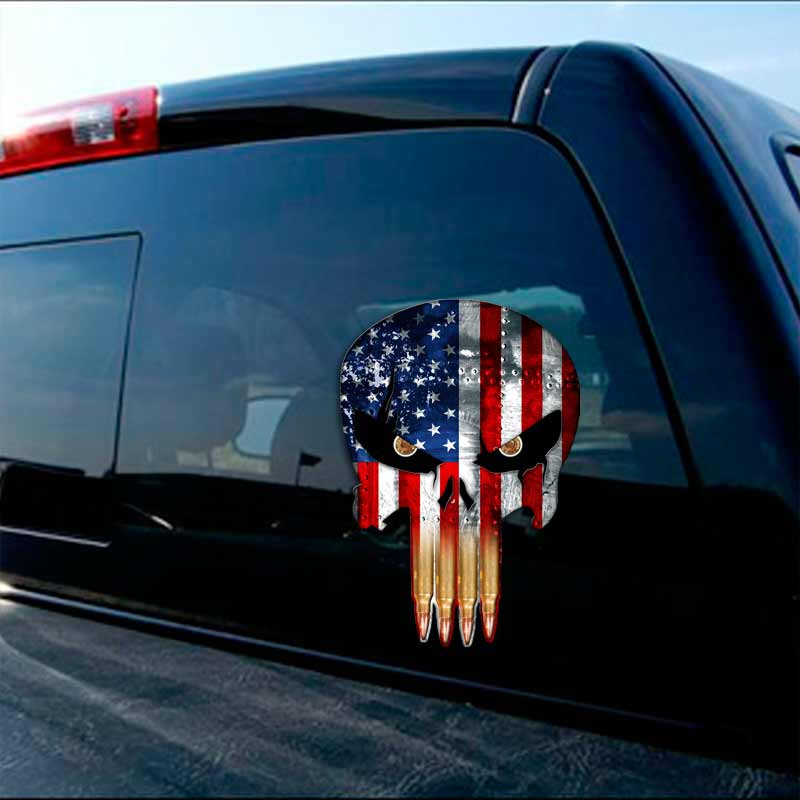 Bullet Teeth Punisher Skull American Flag Gun Decal