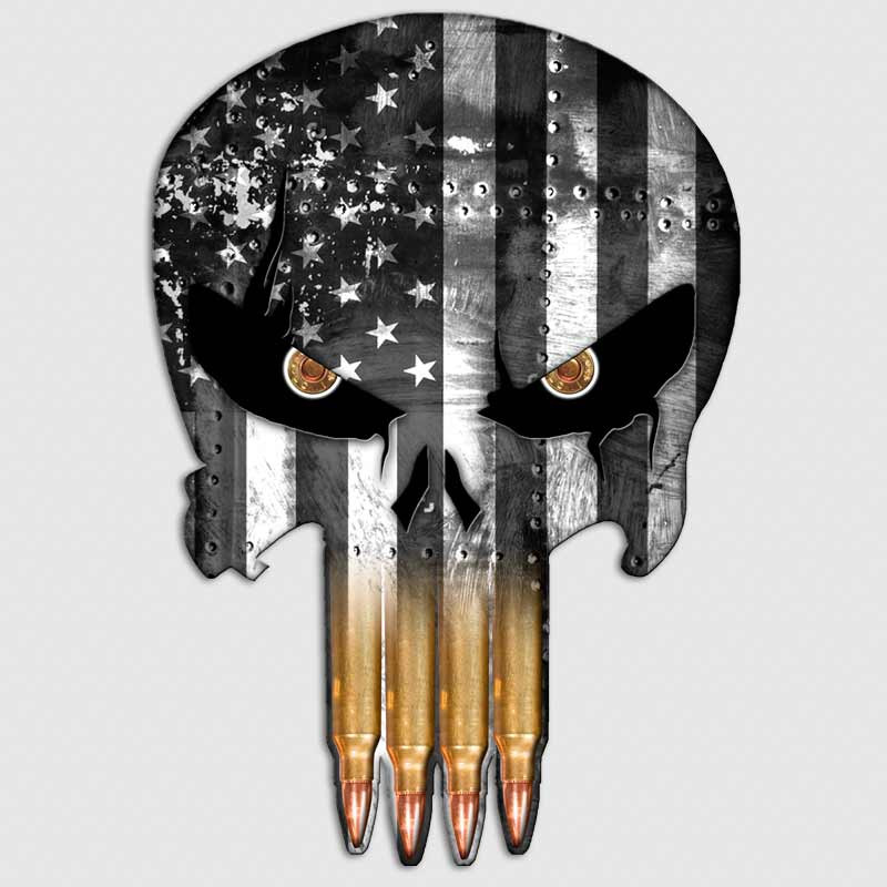Bullet Teeth Punisher Skull Subdued Flag Gun Decal