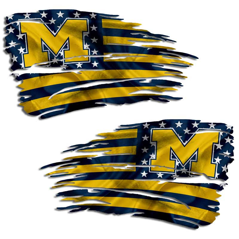 Michigan Wolverines Tattered Flag Decal Set