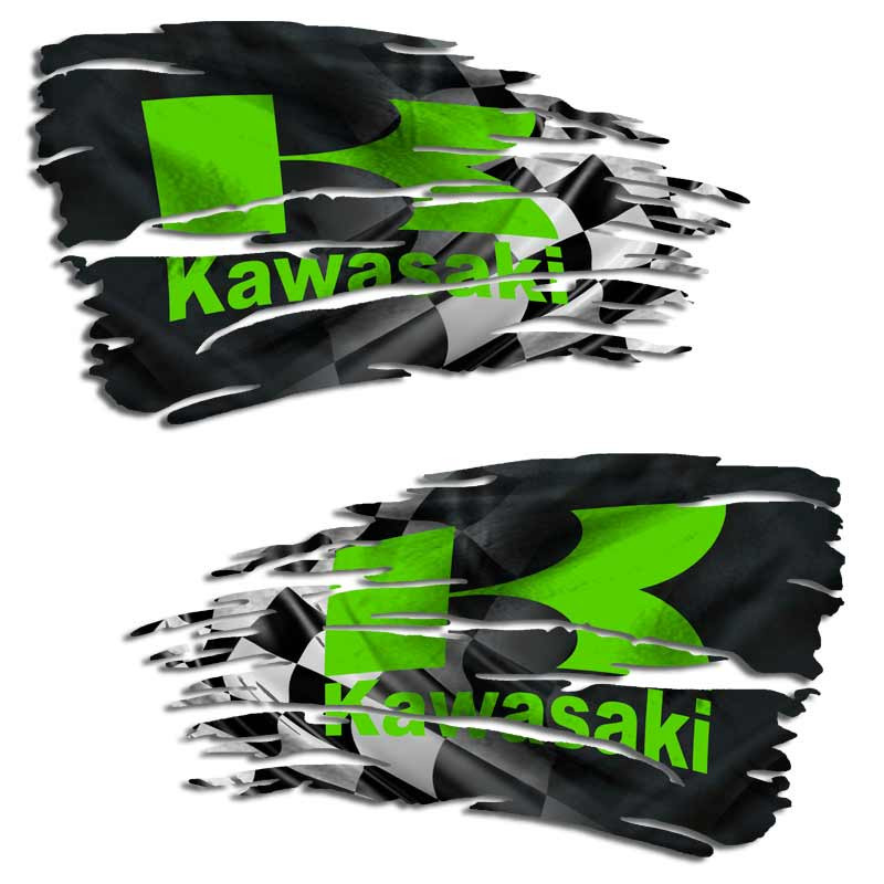 Kawasaki Racing Tattered Flag Decal Checkered Sticker