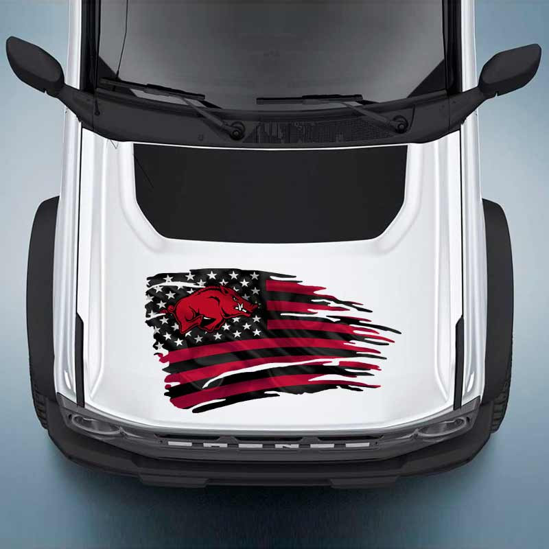 Arkansas Razorbacks American Tattered Flag Decal Set