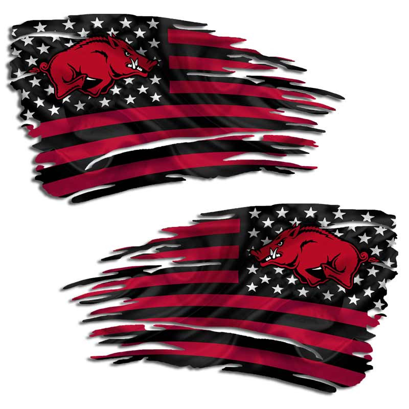 Arkansas Razorbacks American Tattered Flag Decal Set