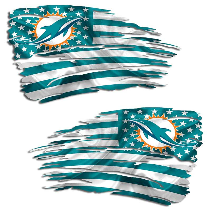 Dolphins Striped Tattered Football Flag Decal Set