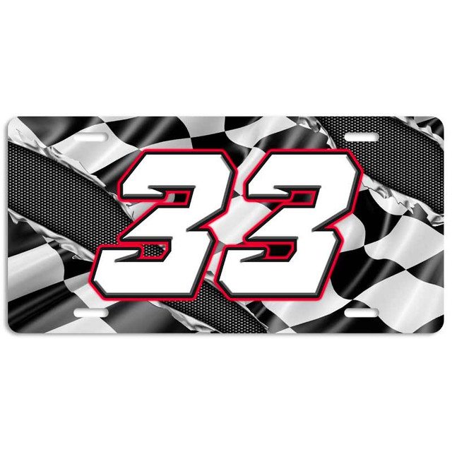 Custom Racing Number Checkered Flag License Plate