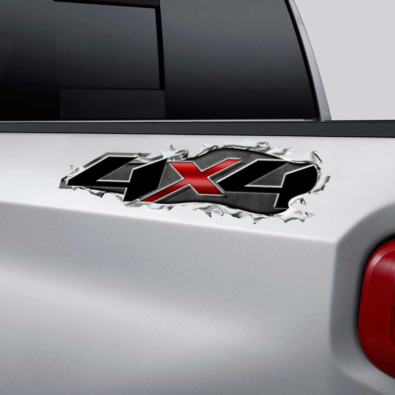 4x4 Black Red Ripped Metal Off Road Decals