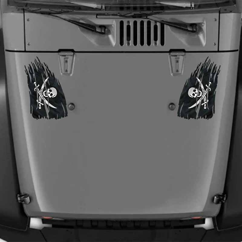 Distressed Jolly Roger Skull Flag Decal Set
