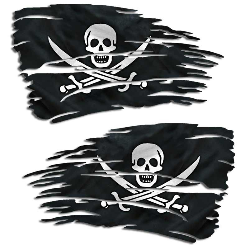 Distressed Jolly Roger Skull Flag Decal Set