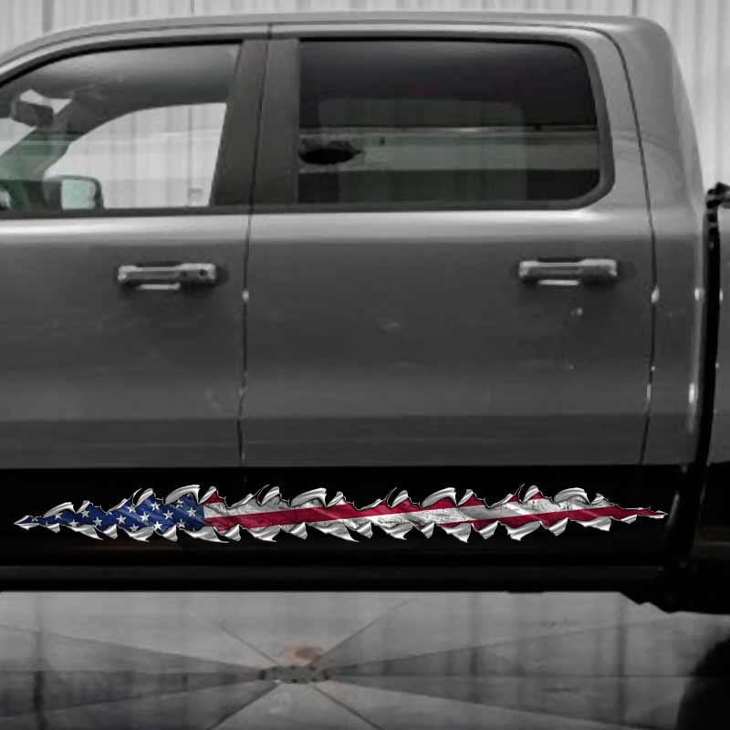 American Flag Ripped Metal Decal Set