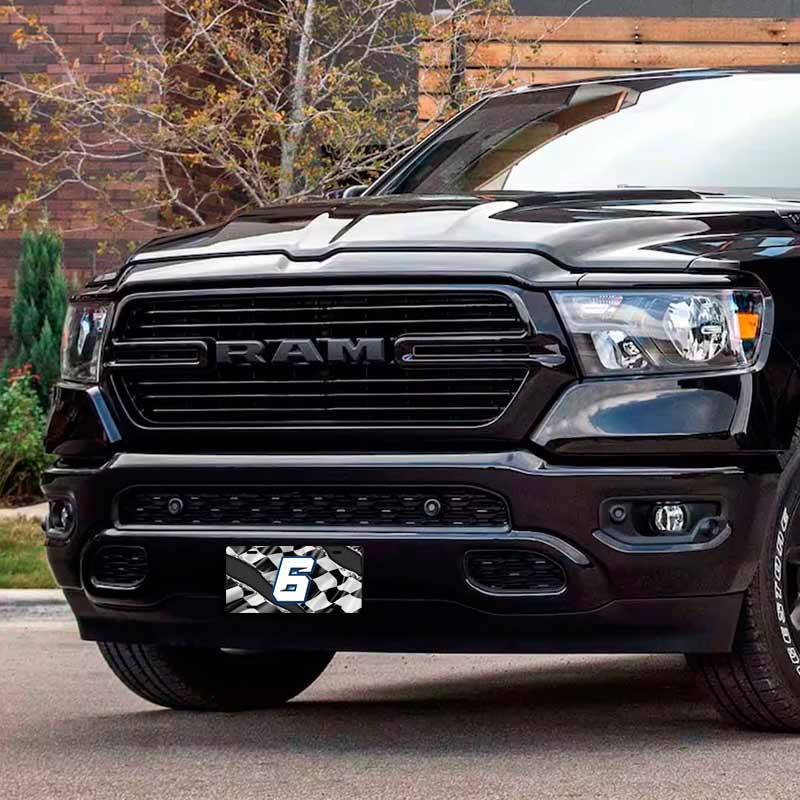 Custom Racing Number Checkered Flag License Plate