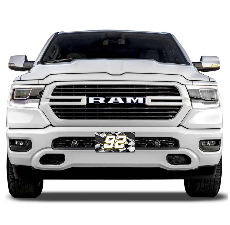 Custom Racing Number Checkered Flag License Plate