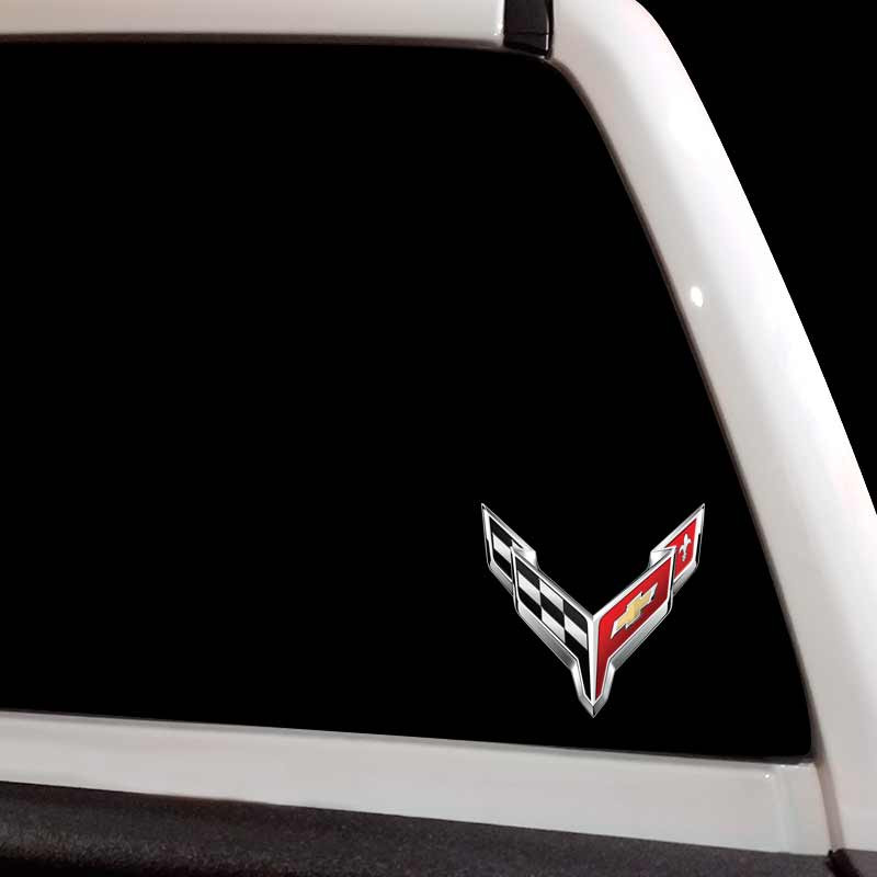 Corvette C8 Flags Emblem Vinyl Decal - Premium Auto Enthusiast Accent ...