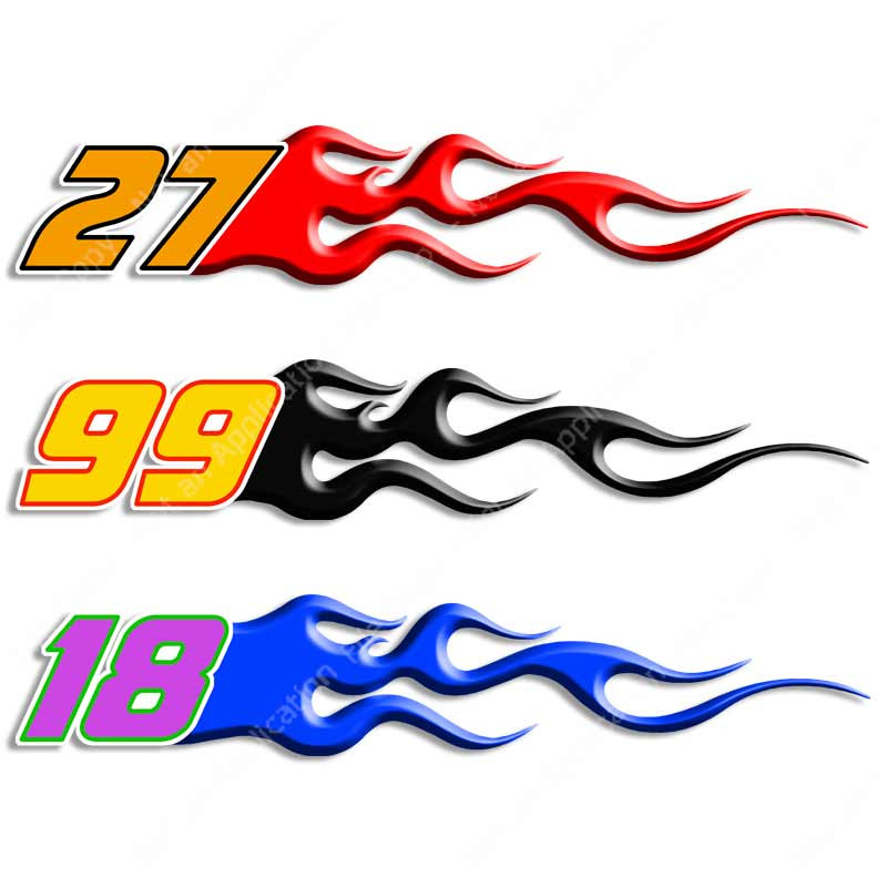 Custom Racing Number Flames Car Decal Sticker