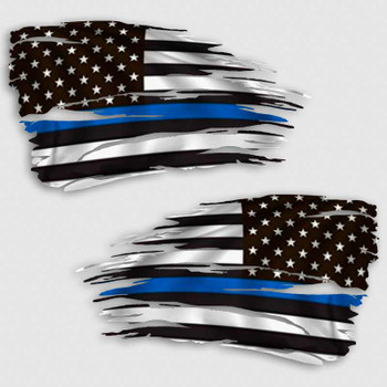 Tattered Thin Blue Line Flag Decal | Distressed Police Law Sticker