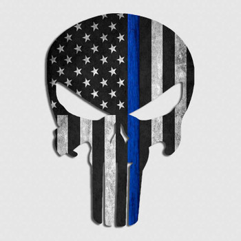 Police Officer Thin Blue Line Flag Decal | Punisher Skull Sticker