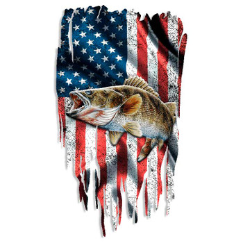 Walleye Fish American Flag Decal | Tattered USA Battle Flag Vinyl ...