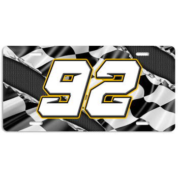 Custom Racing Number Checkered Flag License Plate